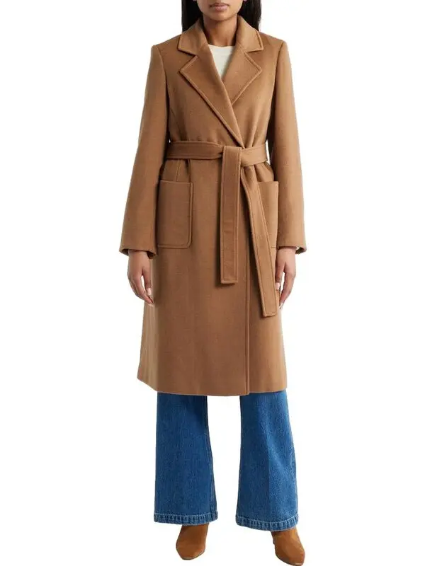 Sam Edelman Longline Wrap Coat - Vicuna