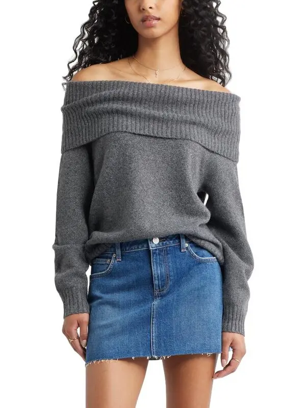 Bp. Off-the-shoulder Sweater - Grey Medium Charcoal Heather