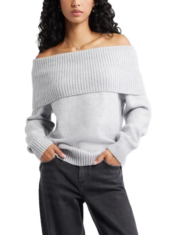 Bp. Off-the-shoulder Sweater - Grey Soft Heather
