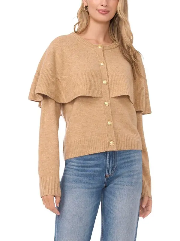 Vince Camuto Cape Detail Cardigan - Latte Heather