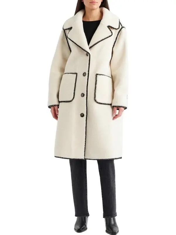 Bernardo Blanket Stitch Fleece Coat - Cream