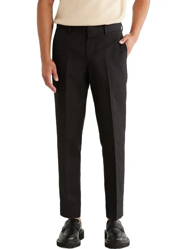 OPEN EDIT Linen Blend Tapered Pants - Black Caviar
