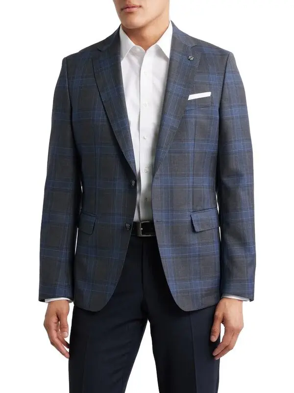 BOSS Hutson Check Virgin Wool Sport Coat - Dark Blue
