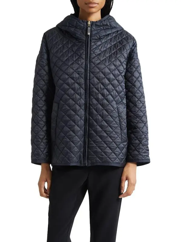 Max Mara Leo Diamond Quilted Cameluxe Hooded Jacket - Midnight Blue