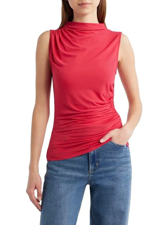 Rails Christen Ruched Mock Neck Top - Crimson