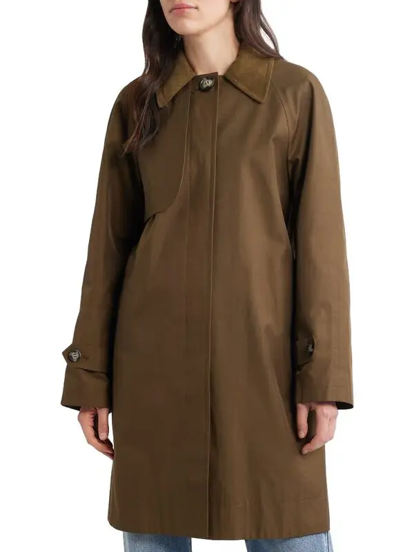 Sam Edelman Raincoat With Corduroy Collar - Botanic Green