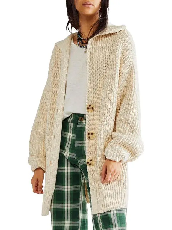 Free People Ribbed Knit Oversized Cardigan - Birch
