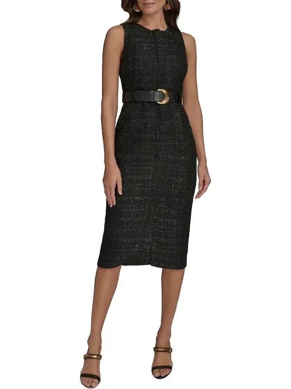 Donna Karan New York Tweed Sheath Midi Dress - Black