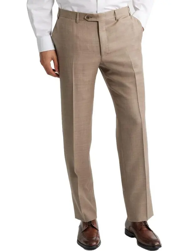 Canali Siena Regular Fit Trousers - Light Brown