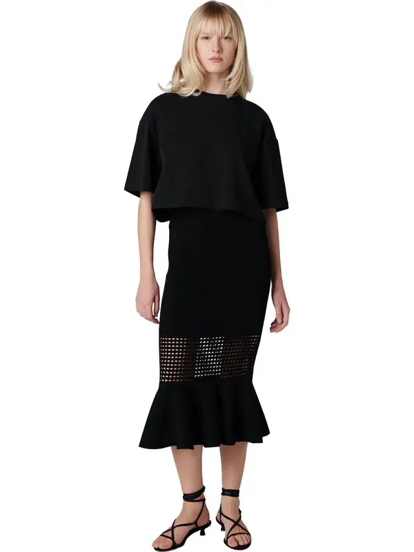 Diane Von Furstenberg Georgia Eyelet Knit Midi Skirt - Black
