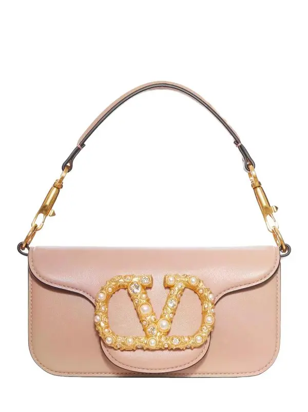 Valentino Garavani Vlogo Pearl-embellished Leather Shoulder Bag - Neutrals