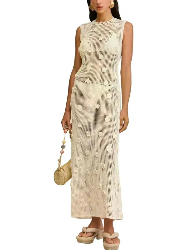 Cult Gaia Flower-embellished Crochet Vermeer Dress - White