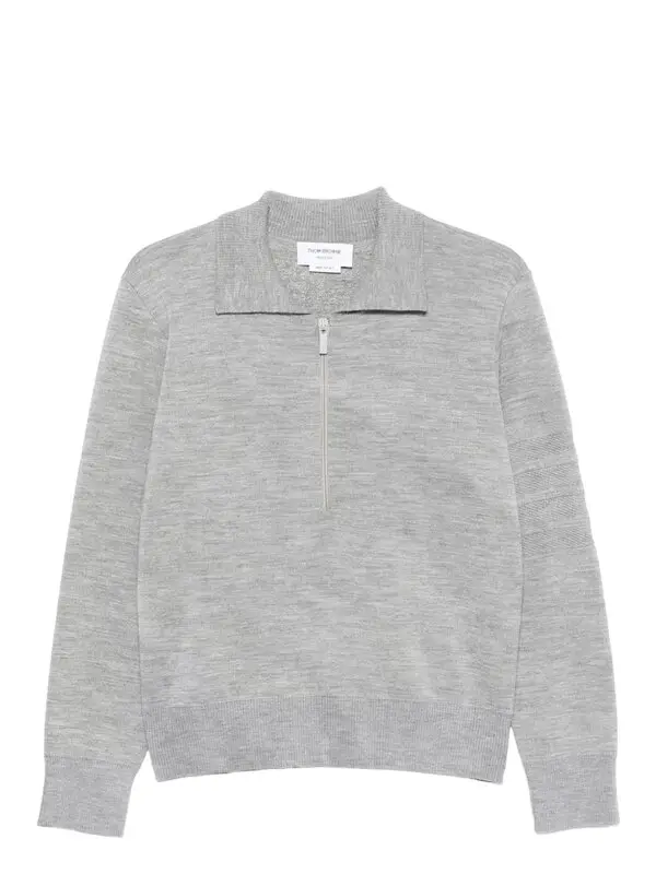 Thom Browne 4-bar Stripe Zipped Polo Shirt - Grey