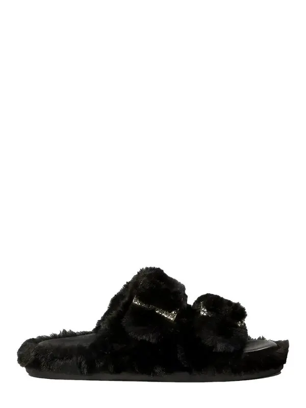 ALIBI Double-buckle Fur Sandals - Black