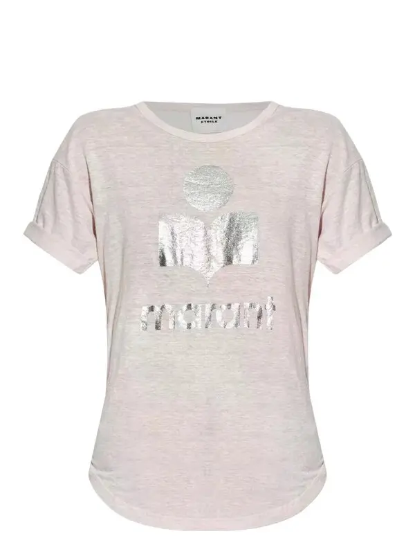 MARANT ETOILE Logo-print Linen Top - Pink