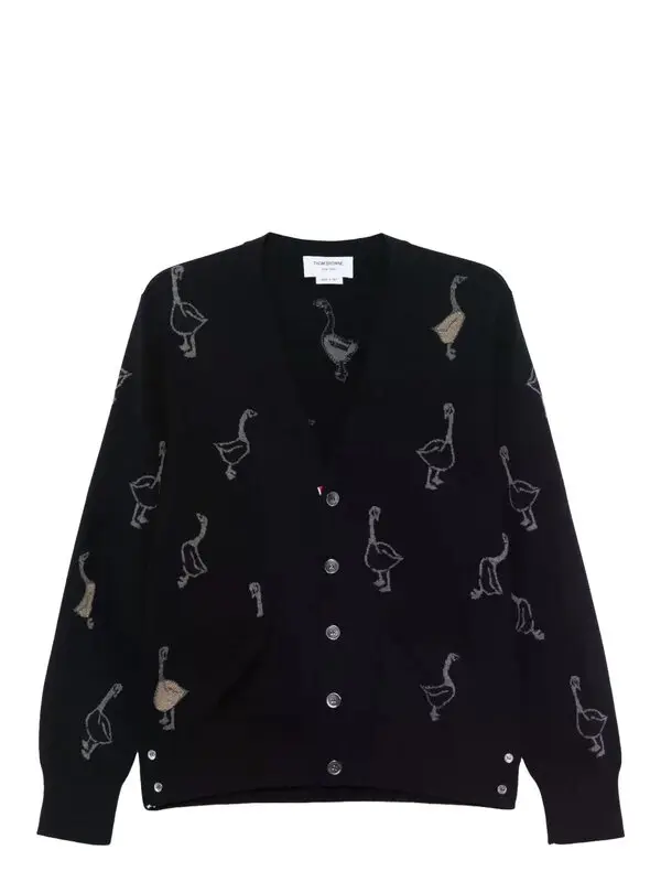 Thom Browne Intarsia-knit Virgin Wool Cardigan - Blue