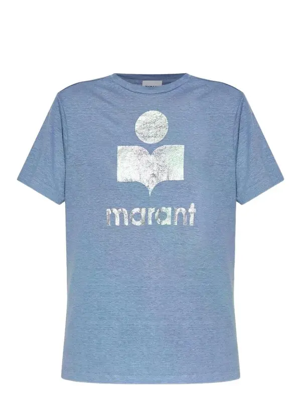 MARANT ETOILE Metallic-logo Linen T-shirt - Blue