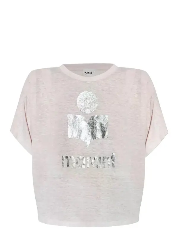 MARANT ETOILE Metallic-logo Linen T-shirt - Pink