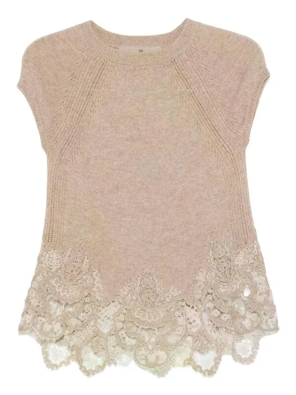 Ermanno Scervino Lace-trimmed Knit T-shirt - Brown