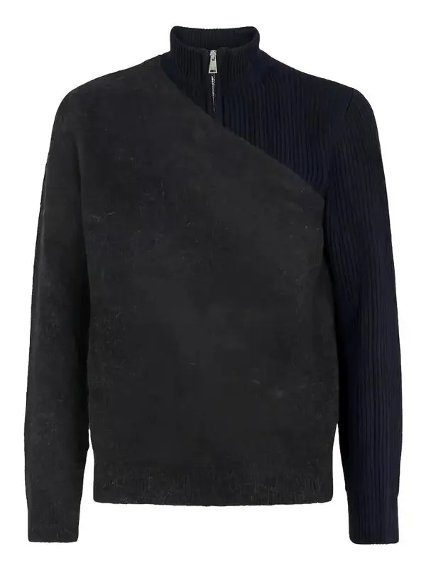 Fendi Ribbed-collar Half-zip Sweater - Grey