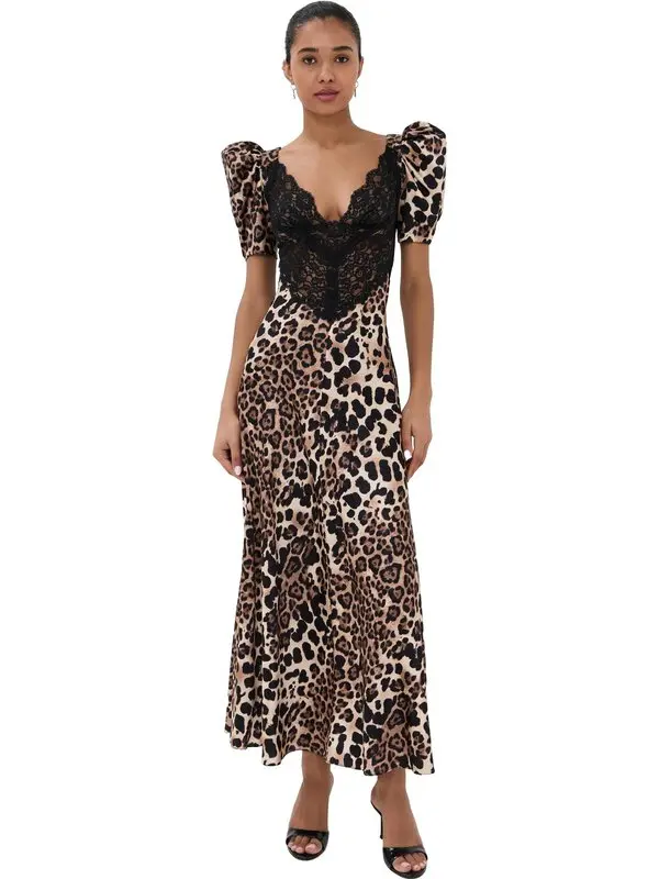 RODARTE Leopard Print Silk Satin Maxi Dress - Brown