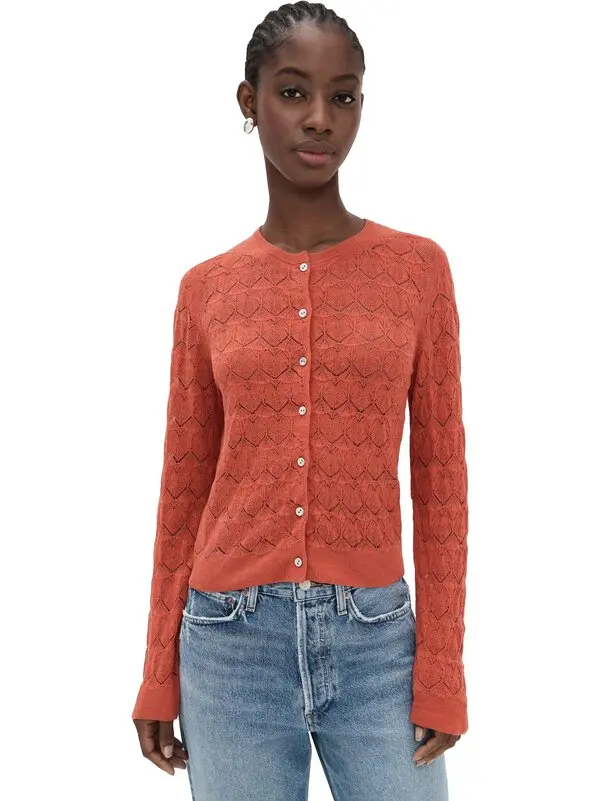 Vince Lace Stitch Cotton Cardigan - Terra