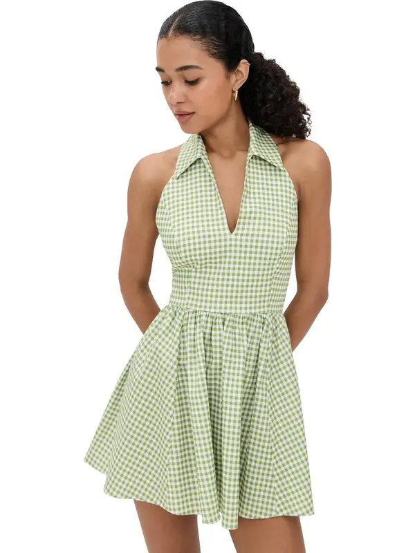 Caroline Constas Aya Open Back Mini Dress - Spinach Gingham
