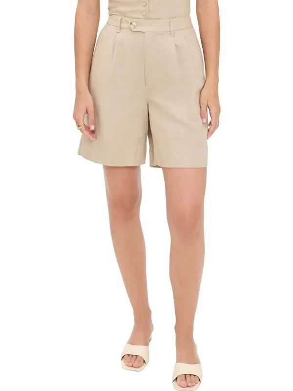Onia Air Linen Pleated Bermuda Shorts - Jute