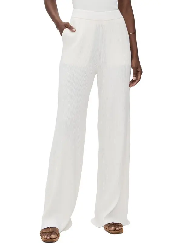 ATM Anthony Thomas Melillo Cotton Cashmere Ribbed Wide Leg Pants - White