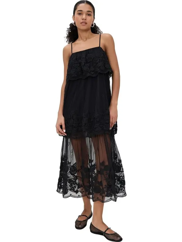 Sea Arielle Lace Tank Tiered Midi Dress - Black