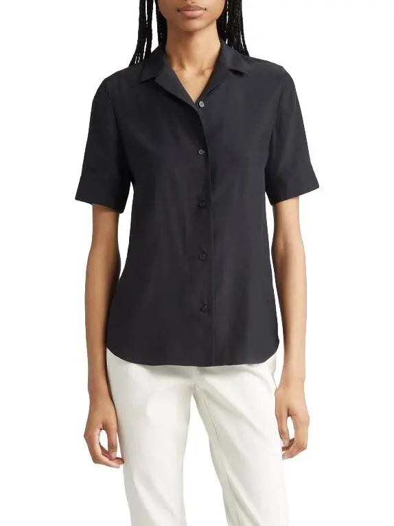 Lafayette 148 New York Matte Silk Button-up Shirt - Black
