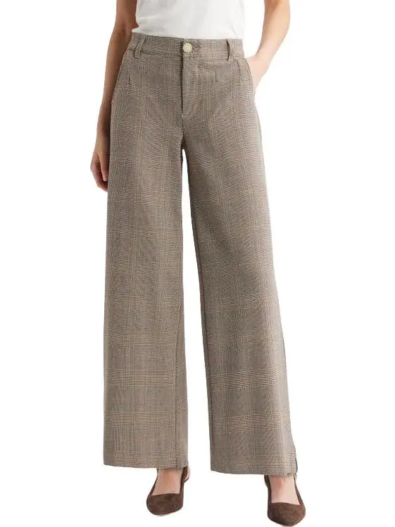 Wit & Wisdom Glen Plaid Pleated Wide-leg Trousers - Taupe Multi