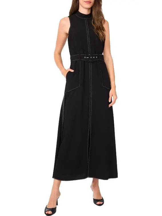 Halogen Topstitched Mock Neck Midi Dress - Rich Black