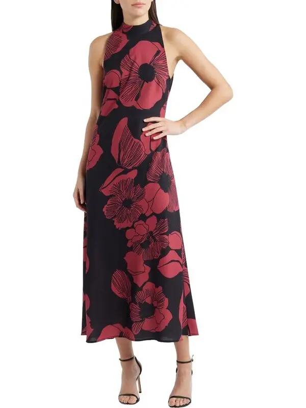 Sam Edelman Floral Print A-line Dress - Black/wine
