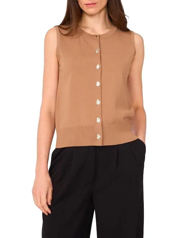 Vince Camuto Crewneck Button-up Sweater Vest - Milk Chocolate