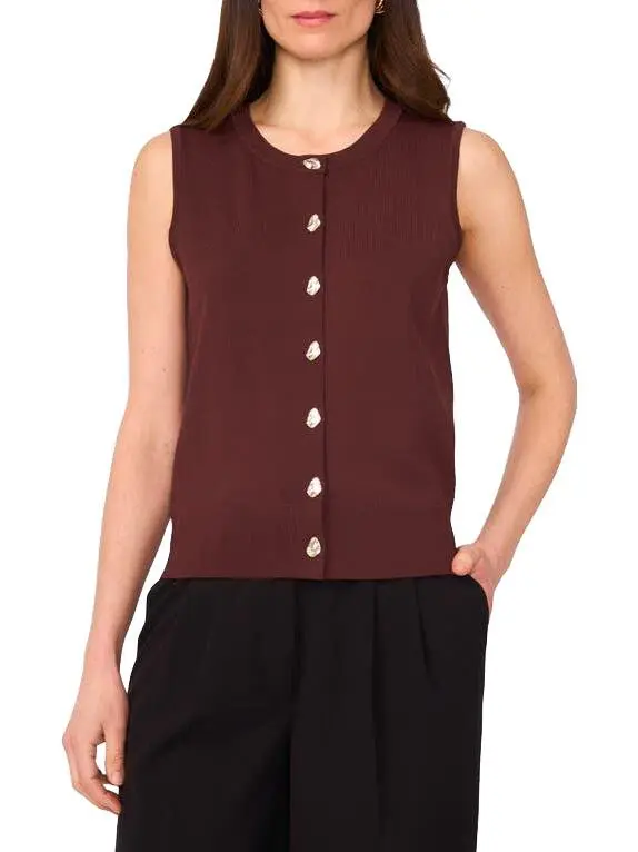 Vince Camuto Crewneck Button-up Sweater Vest - Rich Chocolate