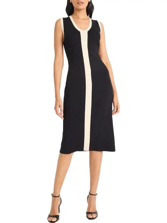 Maggy London Sleeveless Midi Sweater Dress - Black/tan
