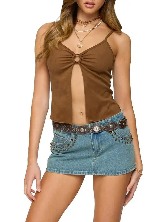 EDIKTED Faux Suede Split Front Camisole - Brown