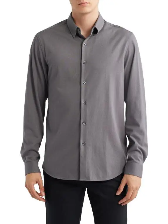 Theory Irving Structure Knit Button-up Shirt - Carbon