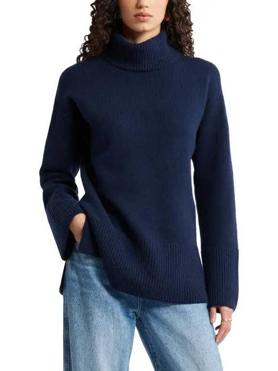 Nordstrom Wool And Cashmere Turtleneck Sweater - Navy Night