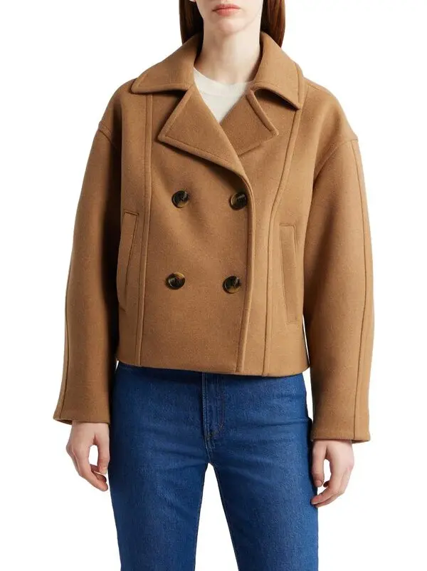 Michael Kors Drop Shoulder Oversized Crop Coat - Dark Camel