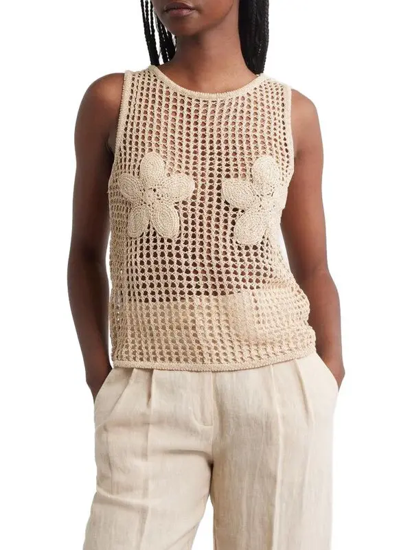 Mango Borabora Sheer Knit Top - Pastel Beige