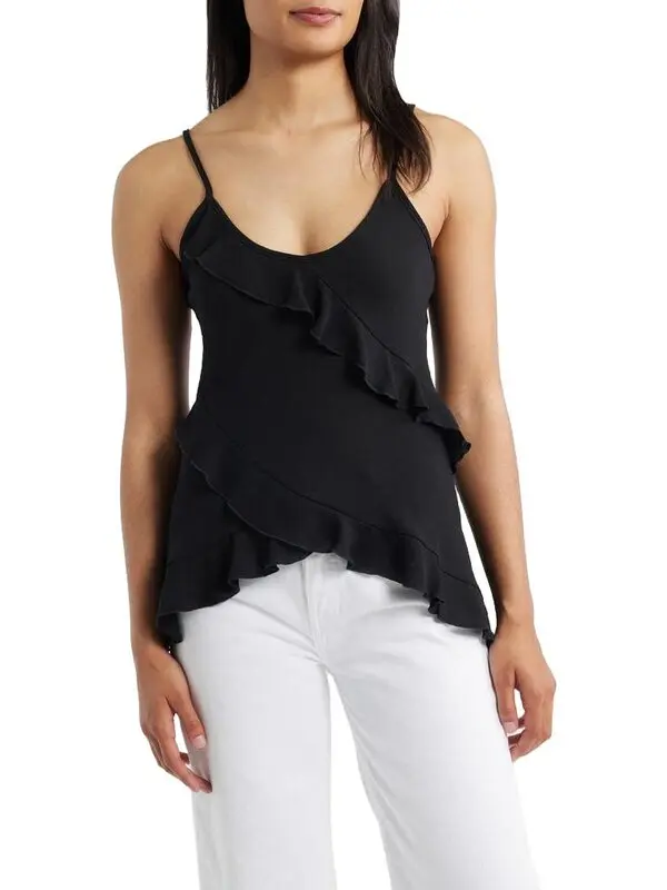Loveappella Ruffle Crepe Camisole - Black