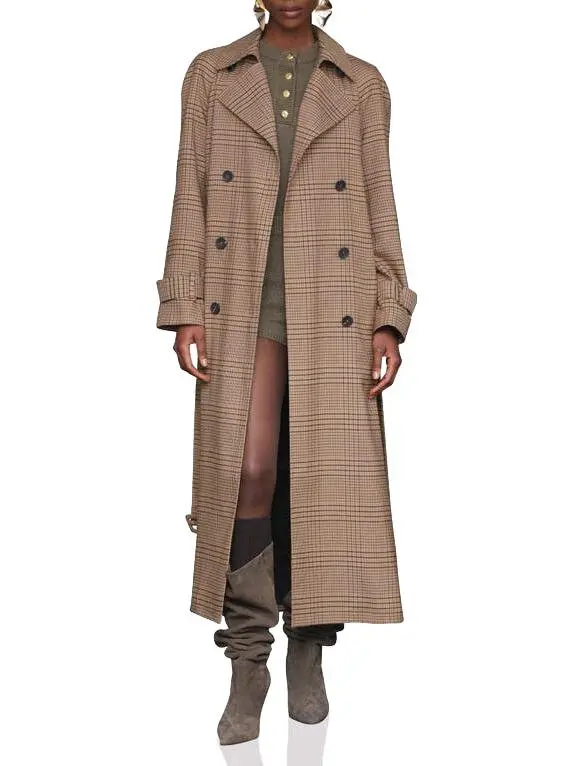 Avec Les Filles Oversized Plaid Maxi Trench Coat - Brown Plaid