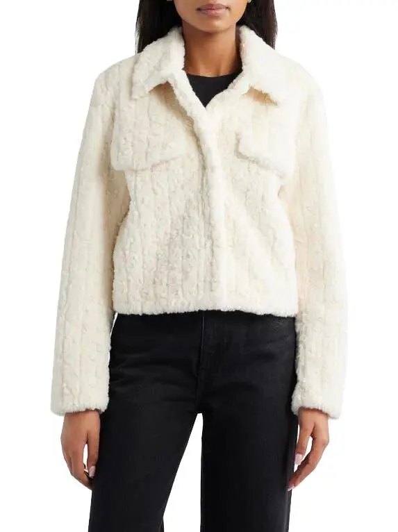 Bernardo Faux Shearling Crop Trucker Jacket - Cream