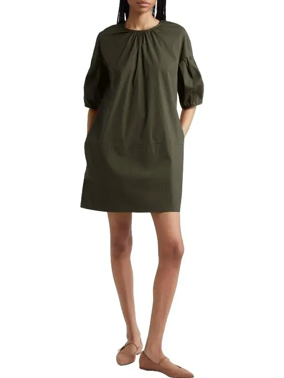 Max Mara Isotta Shirred Poplin Shift Dress - Kaki