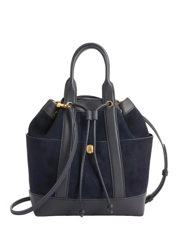 Veronica Beard Goody Suede & Leather Bucket Bag - Navy