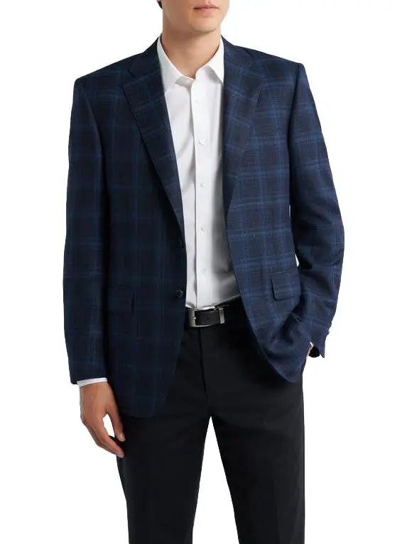 Canali Siena Regular Fit Plaid Super 130s Wool Sport Coat - Navy