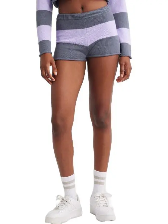 FLORENCE BY MILLS Cotton Blend Striped Rugby Sweater Shorts - Grisalle Millie Lavender
