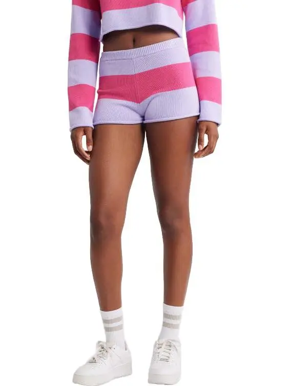 FLORENCE BY MILLS Cotton Blend Striped Rugby Sweater Shorts - Hot Pink Millie Lavnder